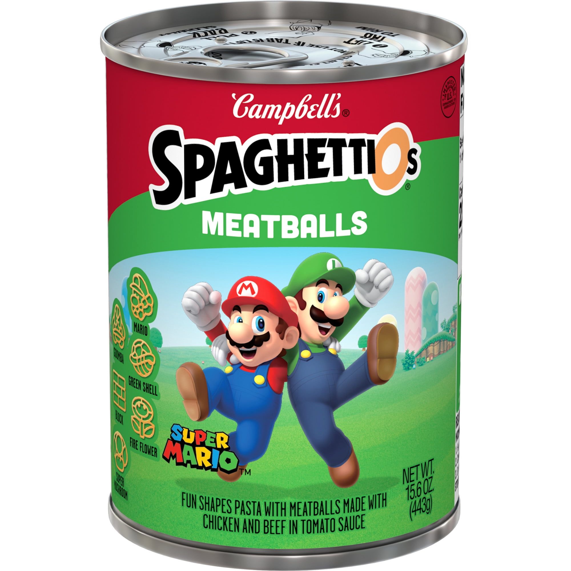 SpaghettiOs Super Mario Bros Canned Pasta with Meatballs, 15.6 oz Can ...