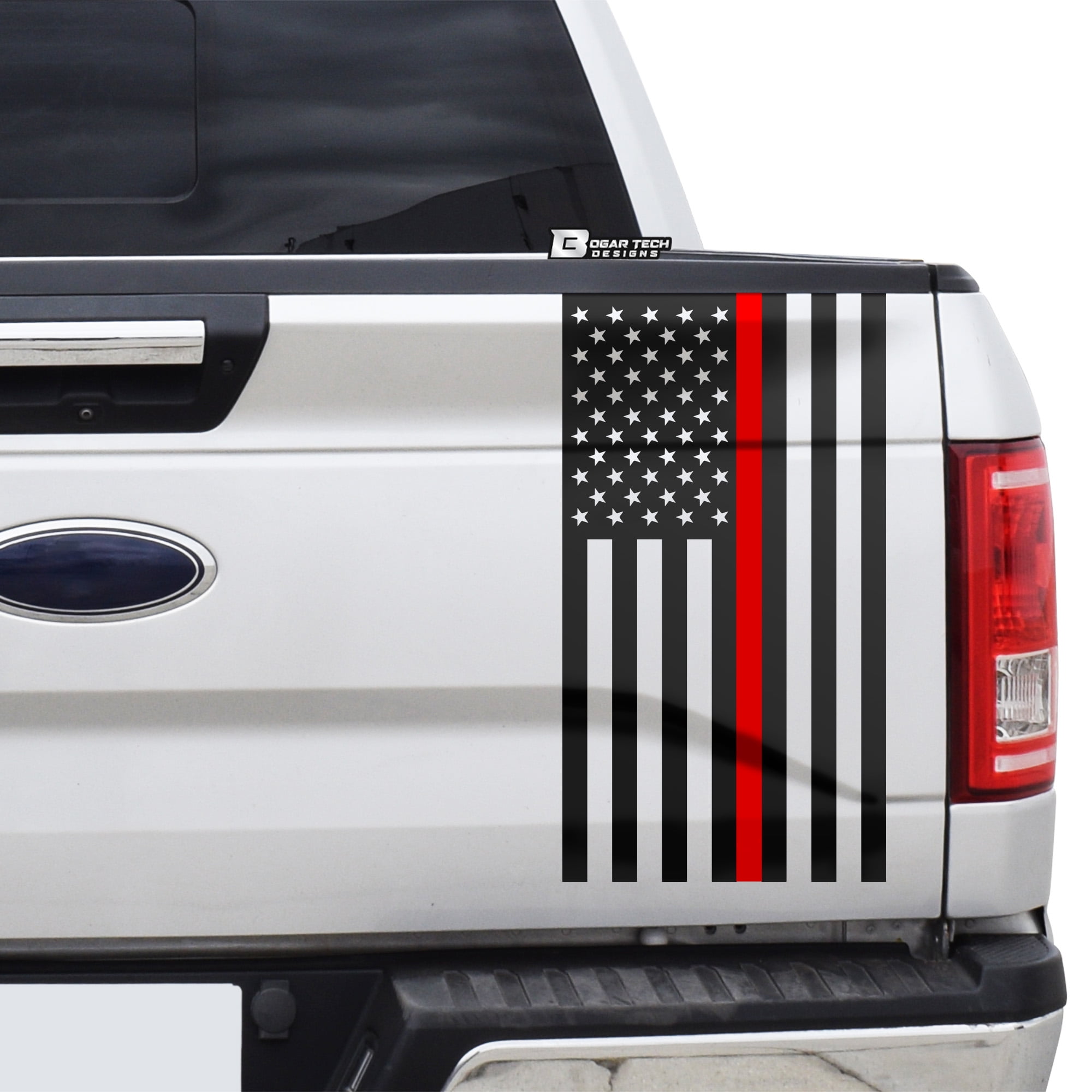 BOGAR TECH DESIGNS Precut American Flag Side Rear Tailgate Decal ...