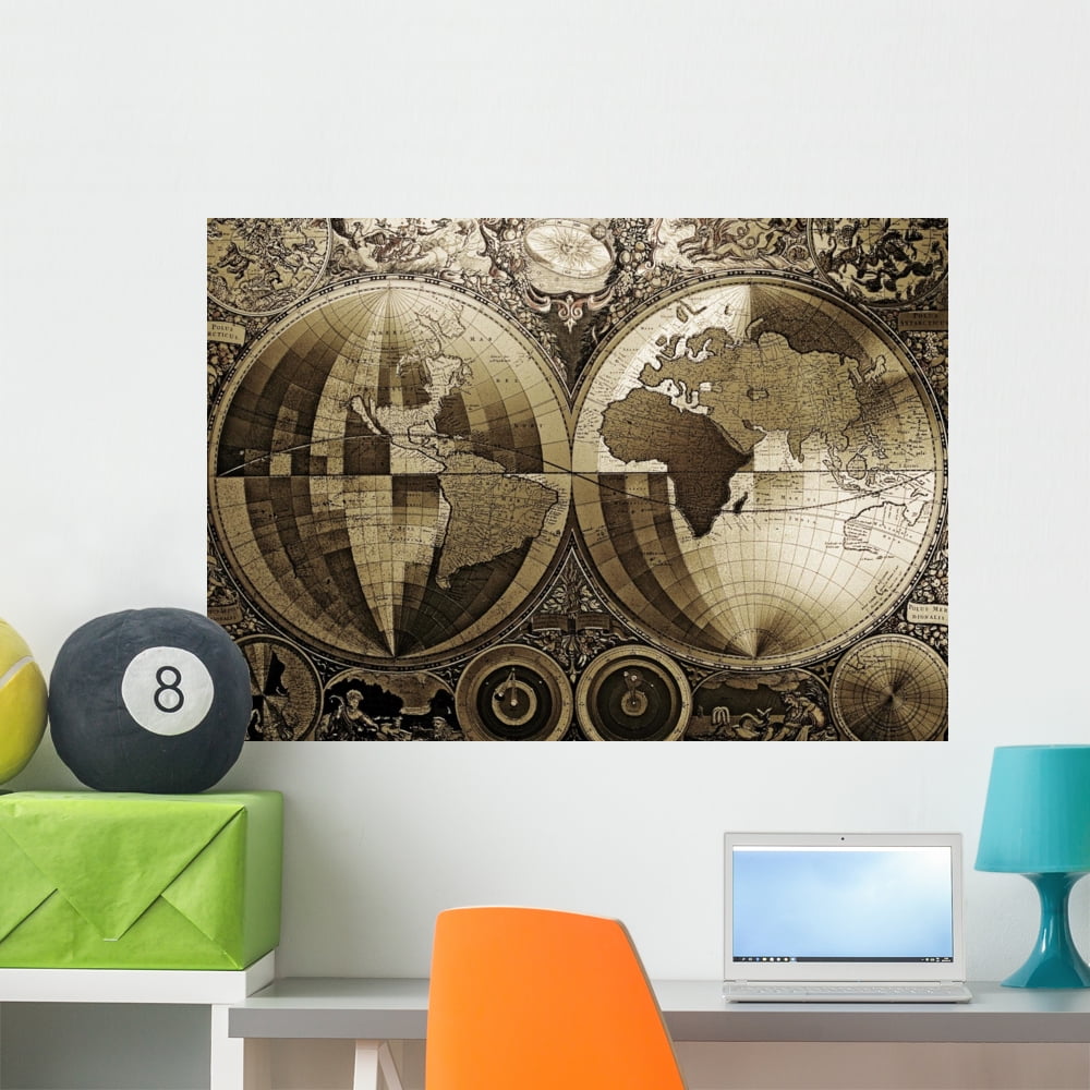 World Map Old Paper Wall Mural by Wallmonkeys Peel and Stick Graphic ...