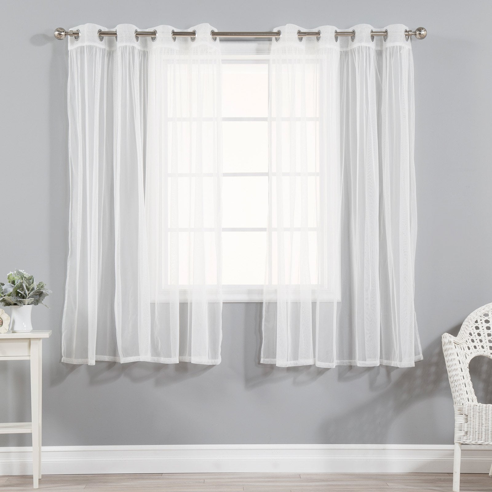 Best Home Fashion Gathered Tulle Sheer Silver Grommet Curtain Panel ...