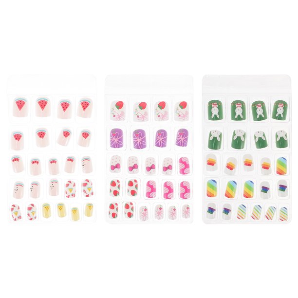 3 Boxes Children Fake Nails Pre-glue Removable False Nails for Home ...