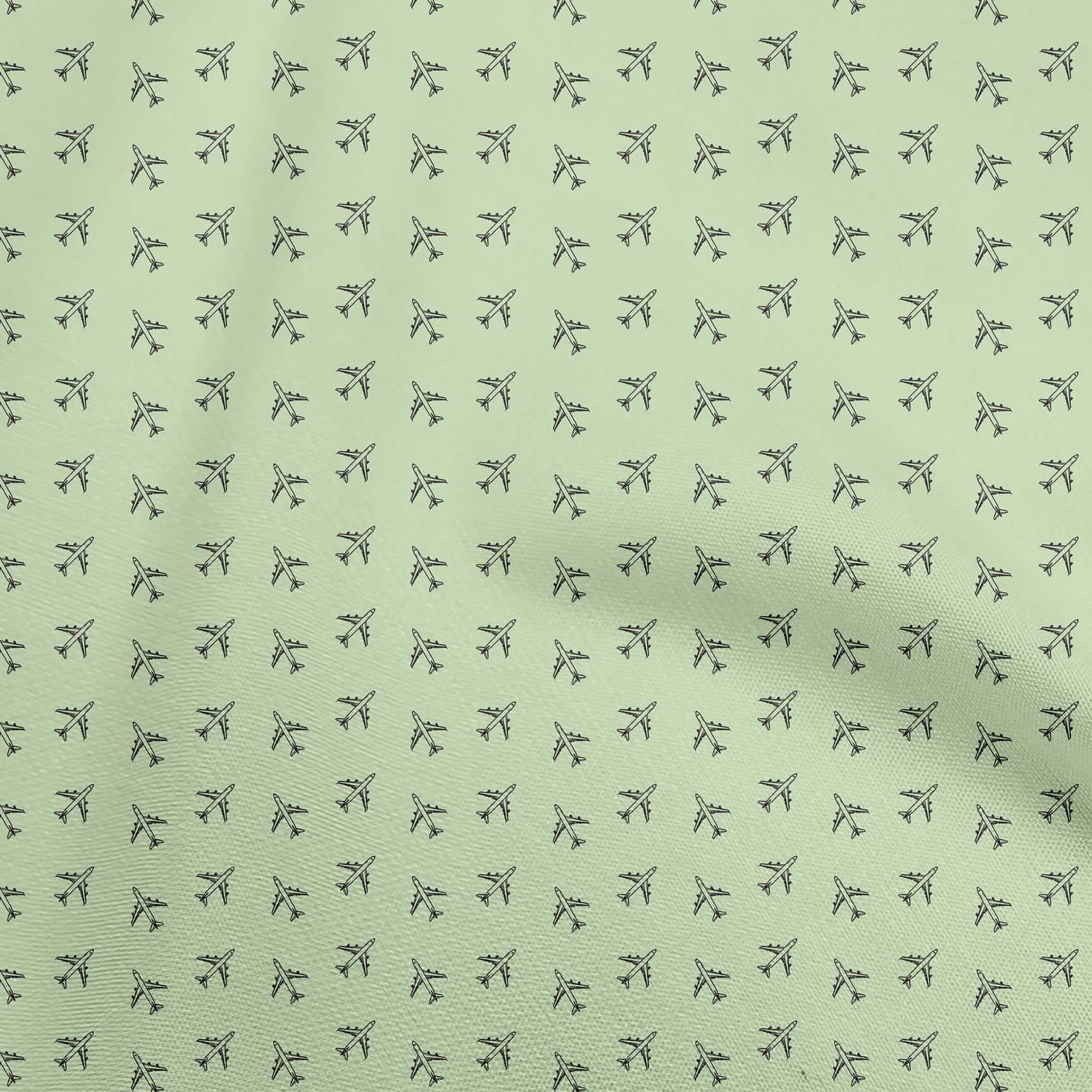oneOone Cotton Silk Mint Green Fabric Aeroplane Sewing Material Print ...