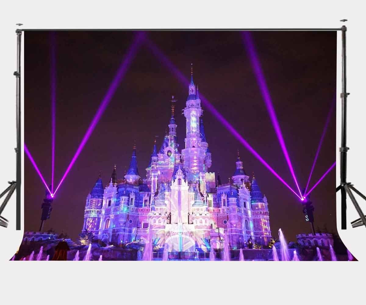 7x5ft Purple Light Night View Background Beautiful Violet Castle Water ...