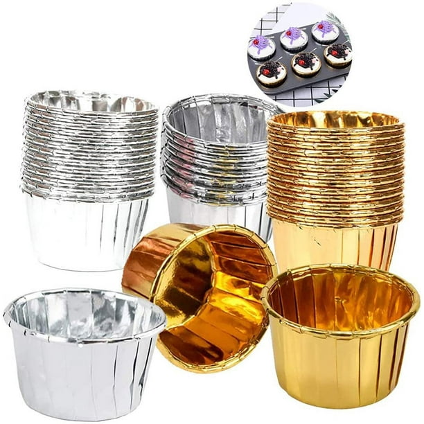 100 STK Aluminum Foil Cupcake Metallic Cupcake Baking Trays Aluminum ...