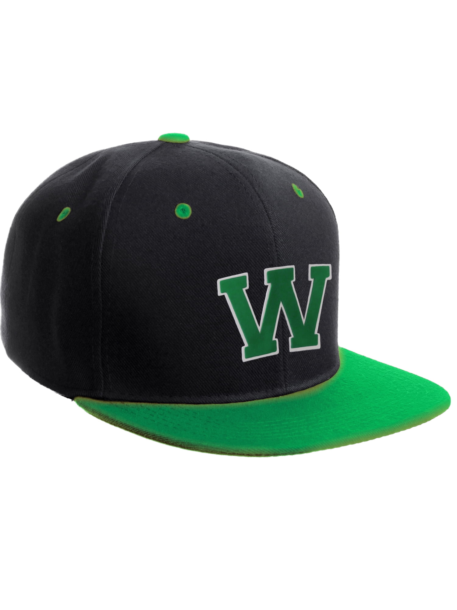 Classic Snapback Hat Custom A to Z Initial Letters, Black Green Cap ...