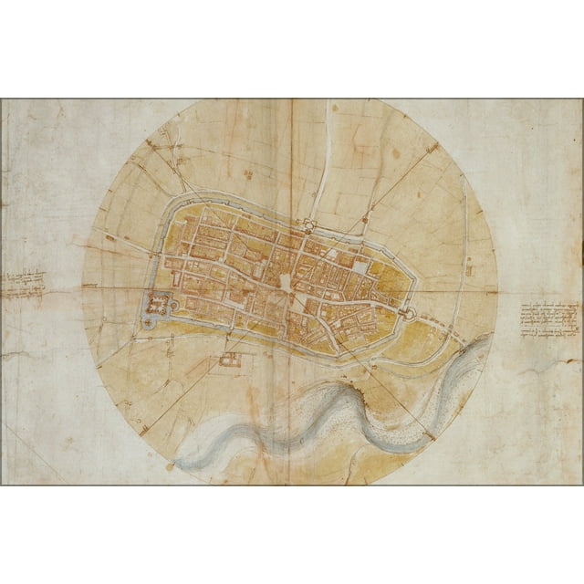 24"x36" Gallery Poster, Plan map of Imola, Italy by Leonardo da Vinci ...