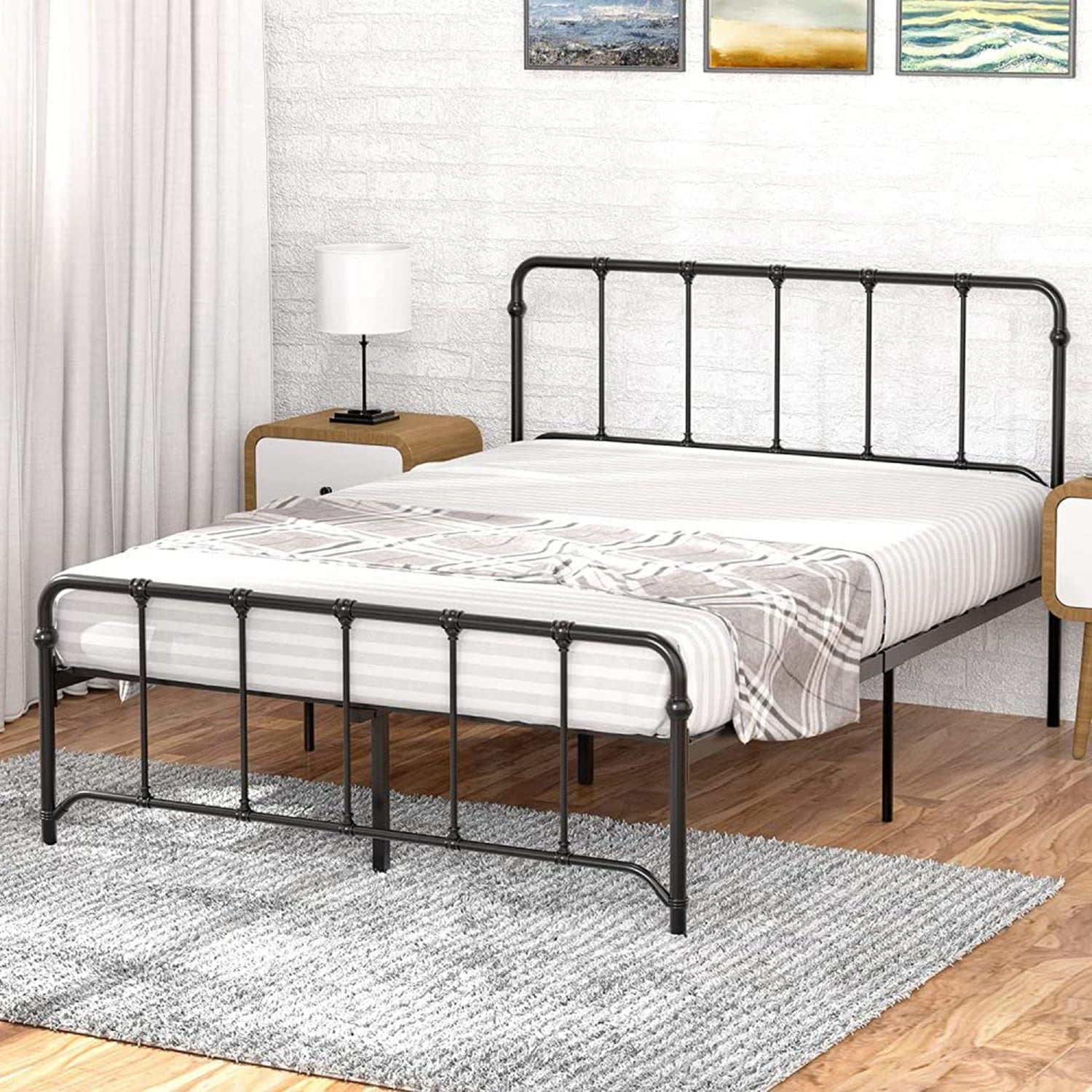 Coromose 12-Inch Platform Full Bed Frame with Metal Headboard and ...