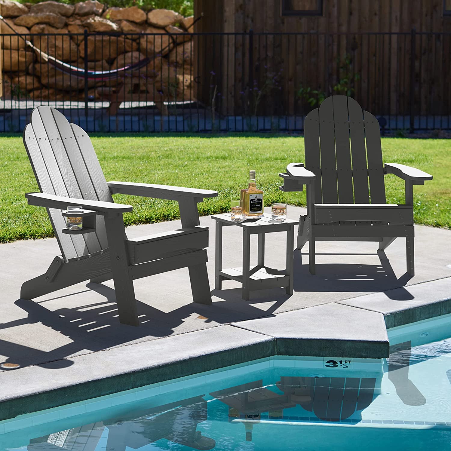 Lue Bona Folding Adirondack Chair Set Of 3 With Adirondack Side Table