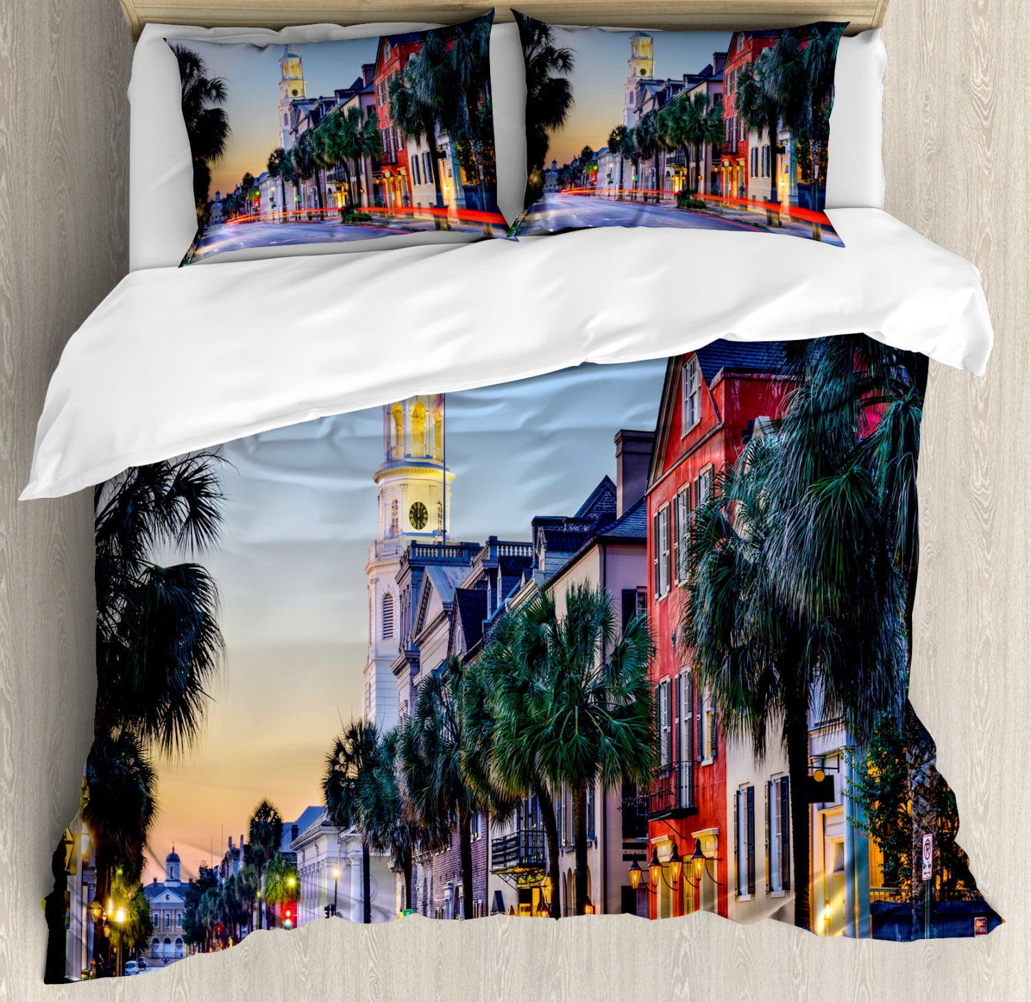 Charleston Duvet Cover Set Queen Size, USA Cityscape in Historic French ...