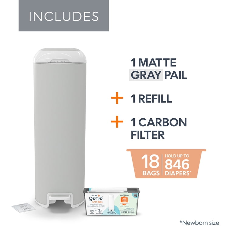 Diaper Genie Platinum Pail (Stone Grey) Is Made In Durable Stainless 5 ...