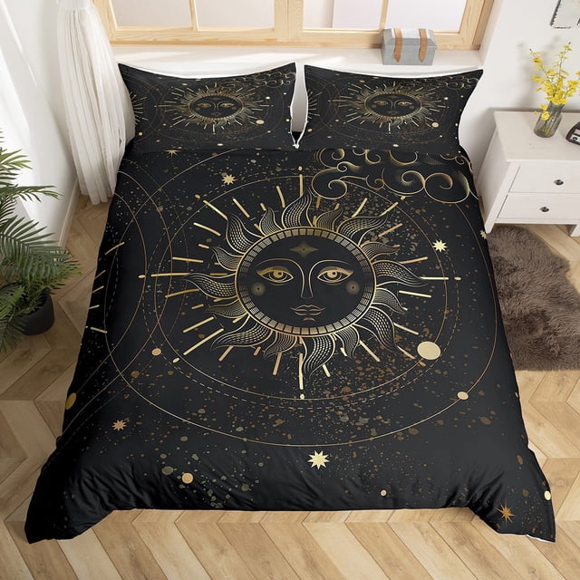 Bohemian Sun Duvet Cover Full, Gothic Sun Human Face Comforter Cover ...