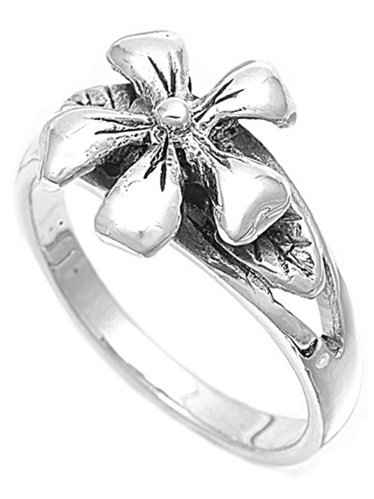 Hawaiian Plumeria Maile Leaf Ring .925 Sterling Silver Band Jewelry ...