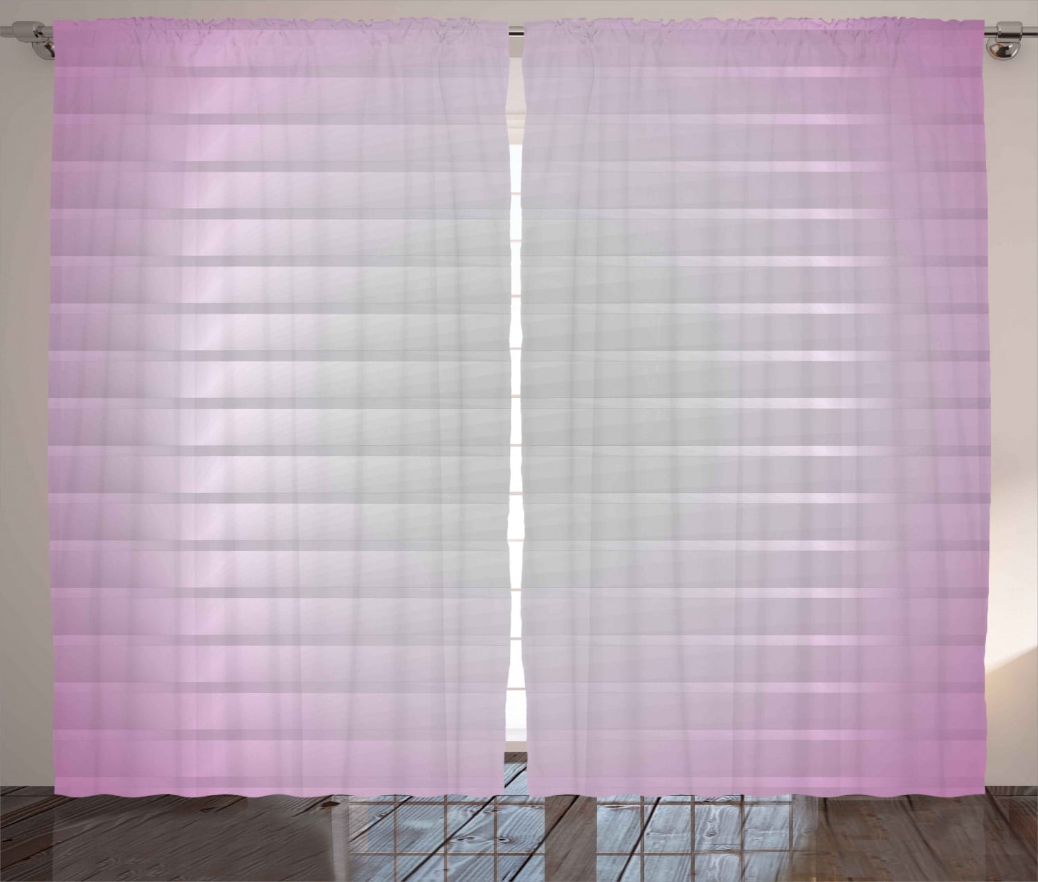 Modern Decor Curtains 2 Panels Set, Lilac Horizontal Lines Pattern with ...
