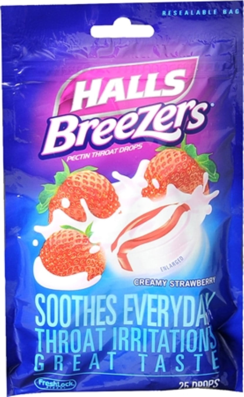 Halls Breezers Drops Cool Creamy Strawberry 25 Each (Pack of 3 ...