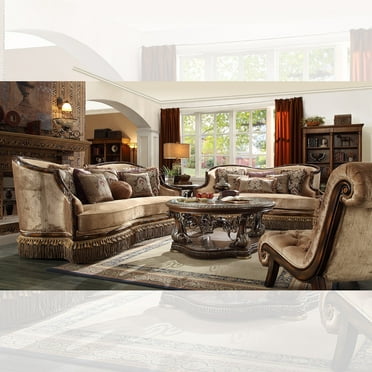 Traditional Met Ant Gold & Perfect Brown 3Pcs Sofa Set By Homey Design ...