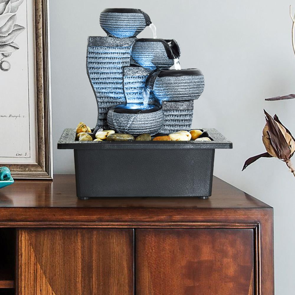 10 1/5" H Desktop Water Fountain, 4 Tier Waterfall with LED Light ...