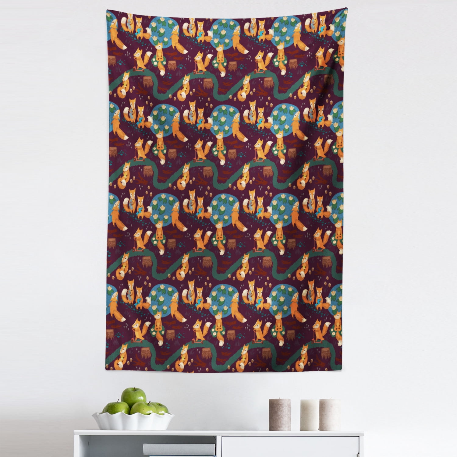 Fox Tapestry, Small Forest Animals Hunting Meditating and Eating in the ...