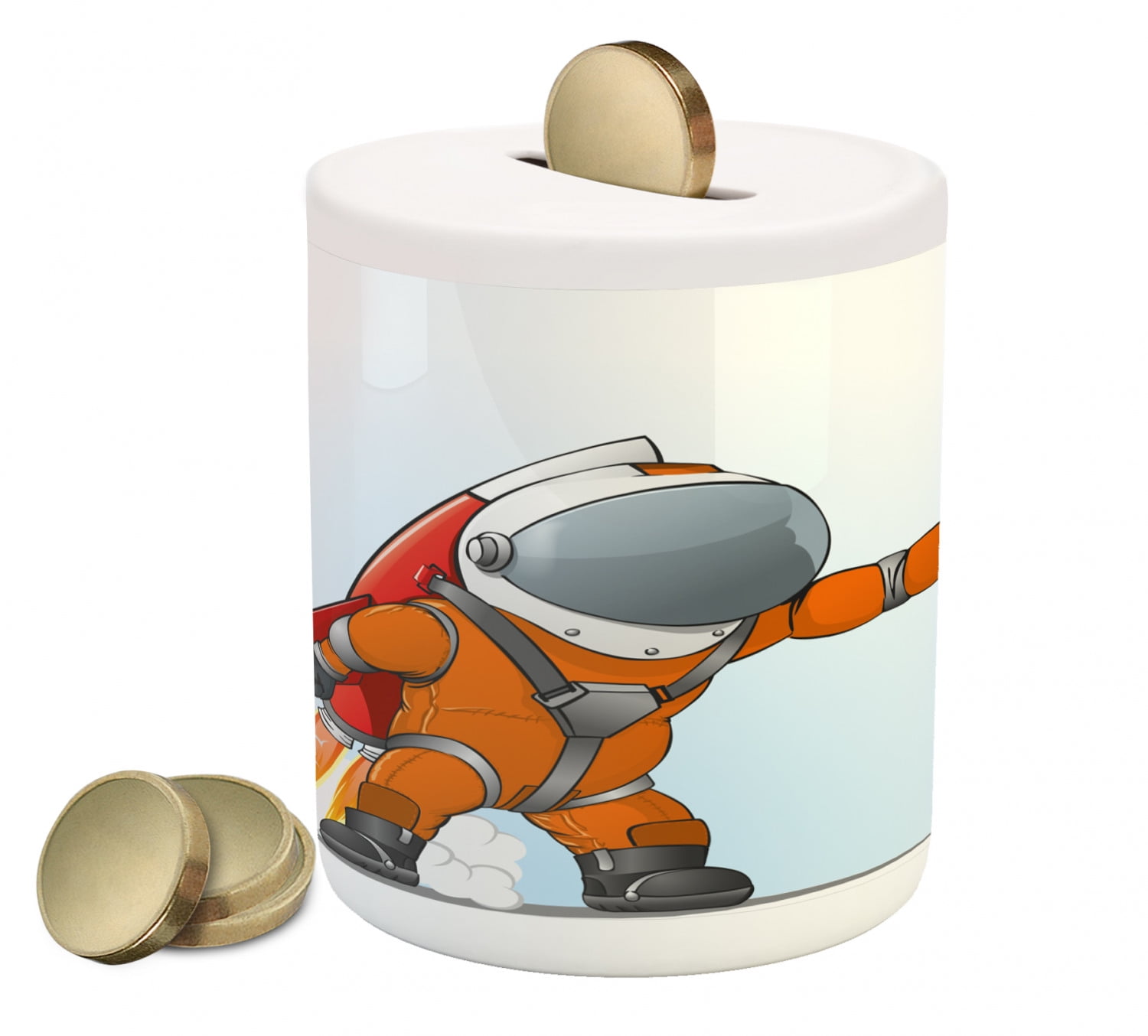 Fantasy Piggy Bank, Astronaut Man Going to Space with Rocket Galactic ...