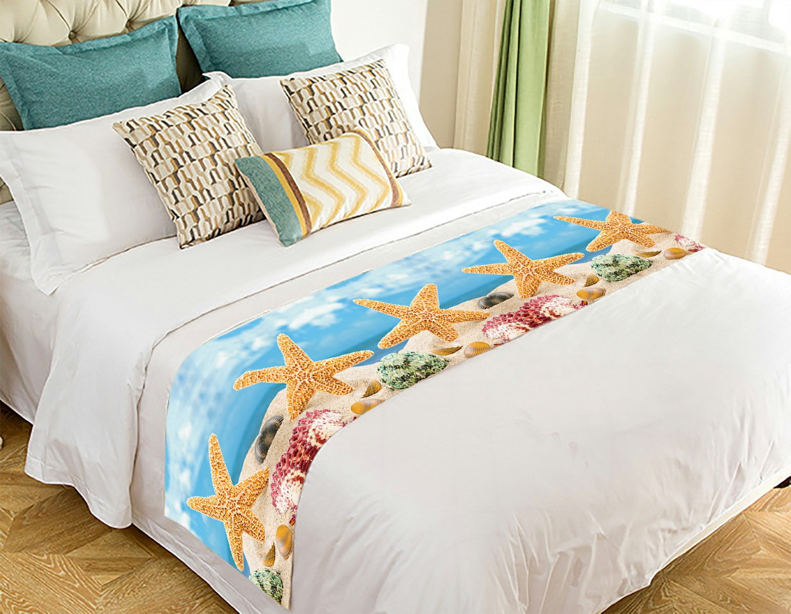 GCKG Summer Beach Seashell Starfish Sand Sky Bed Runner Bedding Scarf ...