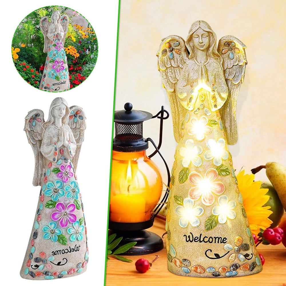 Praying Angel Welcome Statue Solar Powered LED Outdoor Decor Garden ...