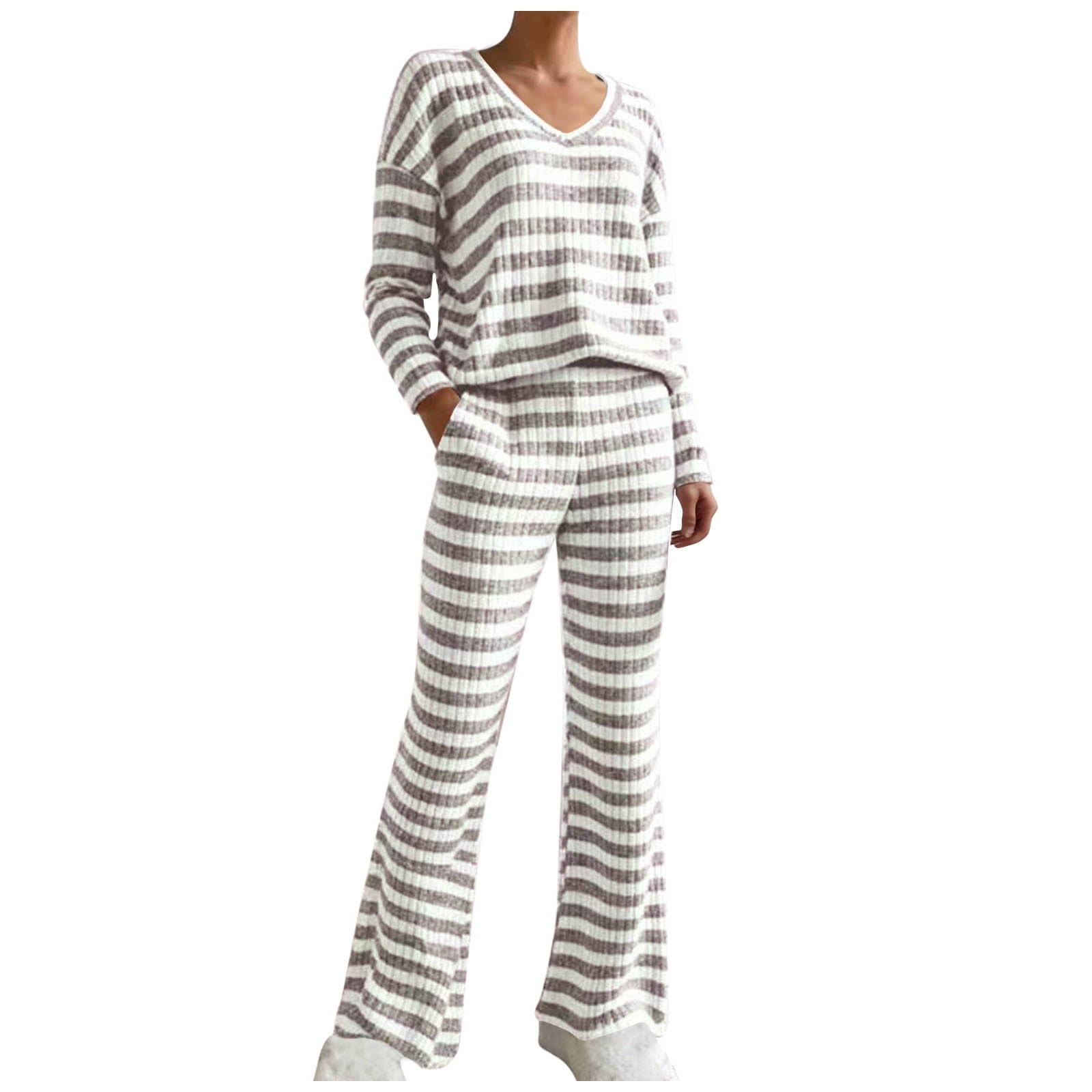 Click here for Haiming Womens Striped 2 Piece Pjs Sets Casual V N... prices