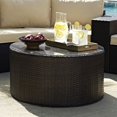Pemberly Row Outdoor Wicker Round Glass Top Coffee Table - Walmart.com