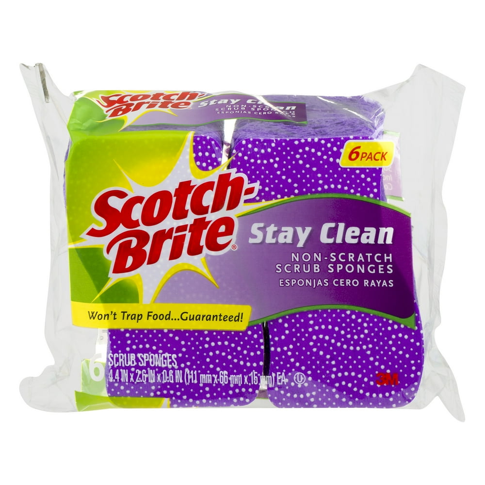 Scotch-Brite Stay Clean Scrub Sponges, 6.0 CT - Walmart.com - Walmart.com