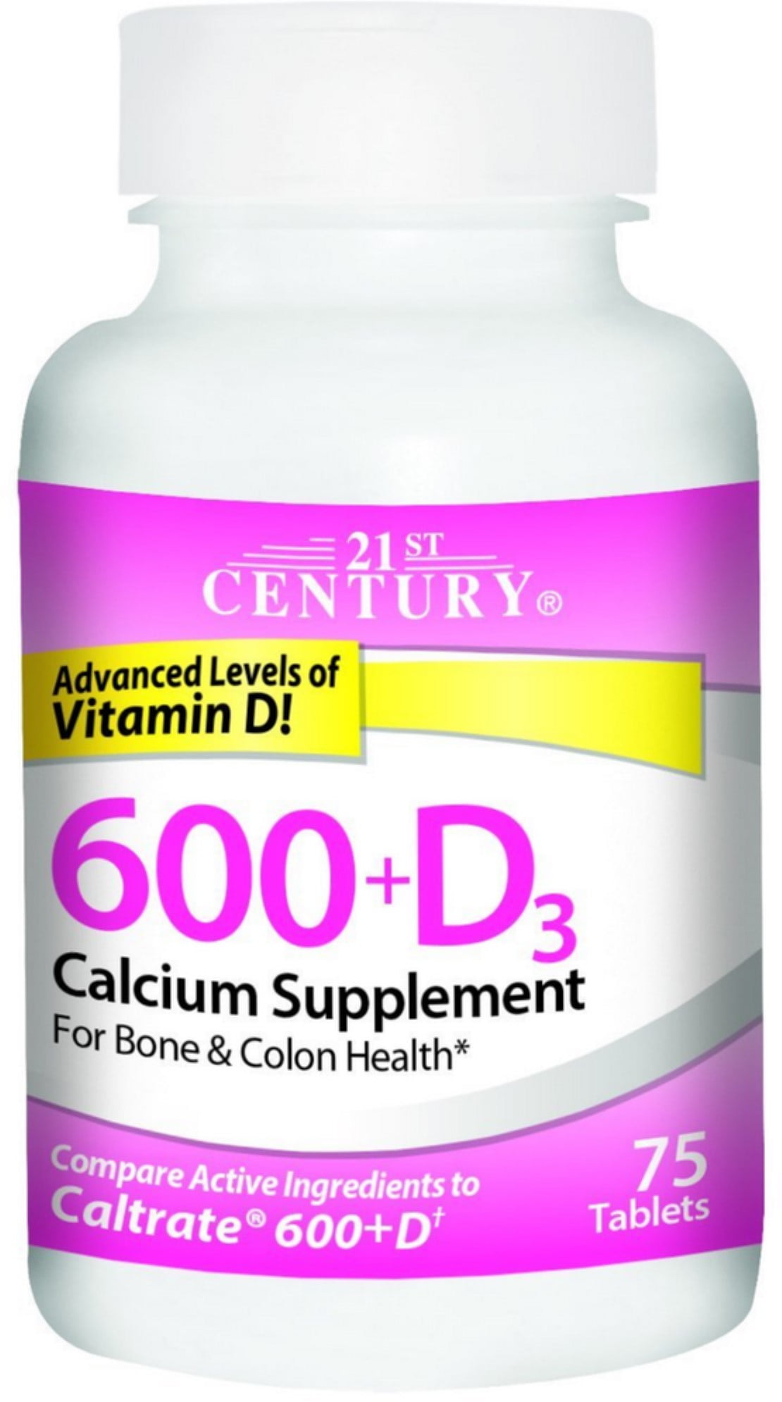 21st Century 600mg+D3 Calcium Supplement Tablets 75 Each - Walmart.com