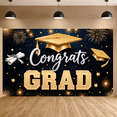 Gold Grad Cap Graduation Banner Colorful Stars Grad Backdrop Confetti ...