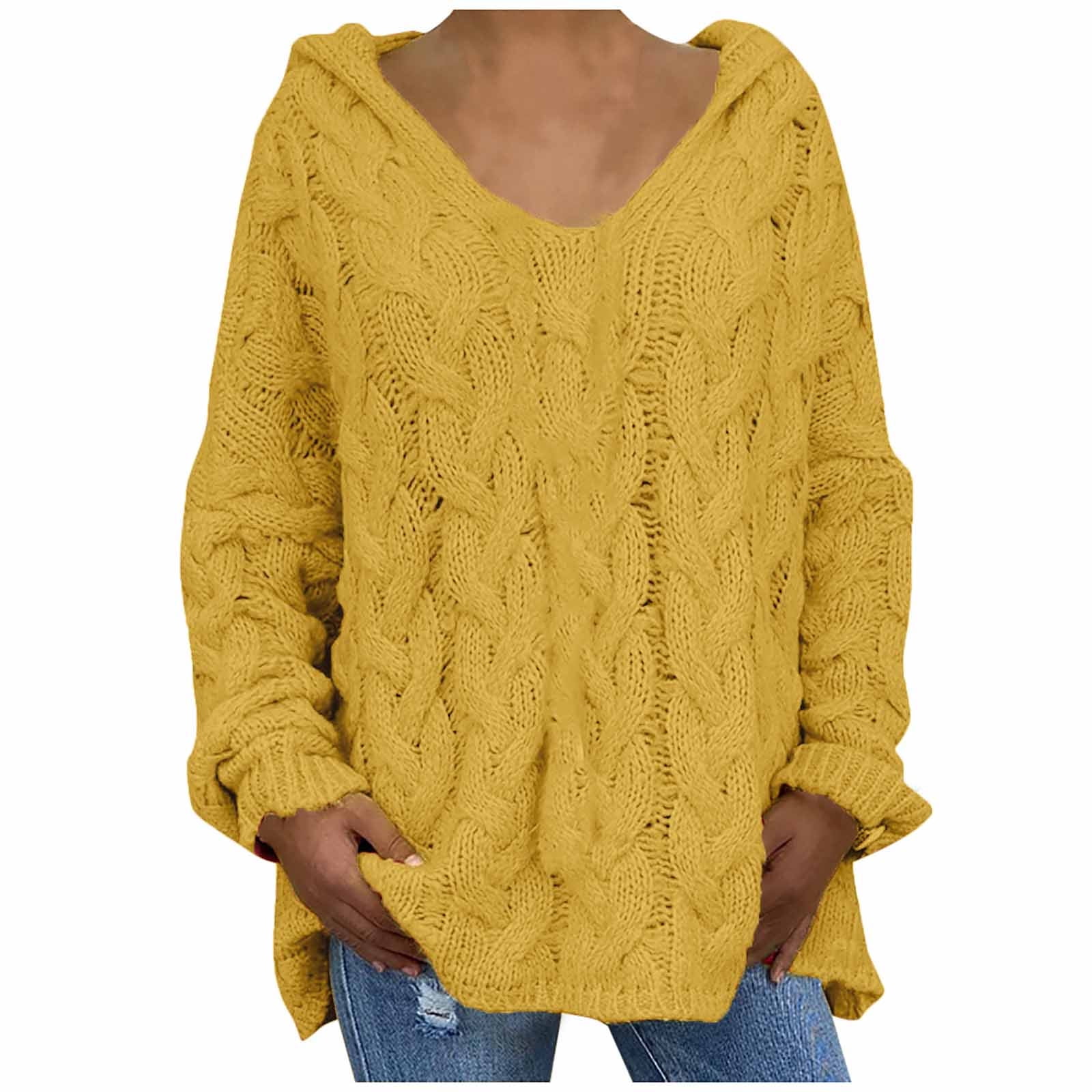 Olyvenn Hollow Out Hoodie V Neck Long Sleeve Twist Knit Short Sweaters ...