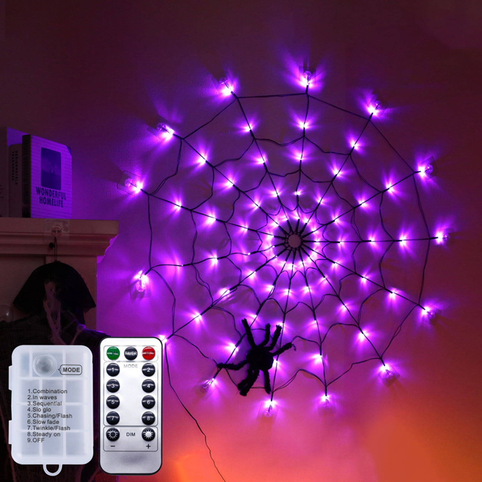Bobasndm LED Spider Web Lights, 8 Modes Light Up Spider Web, Halloween ...
