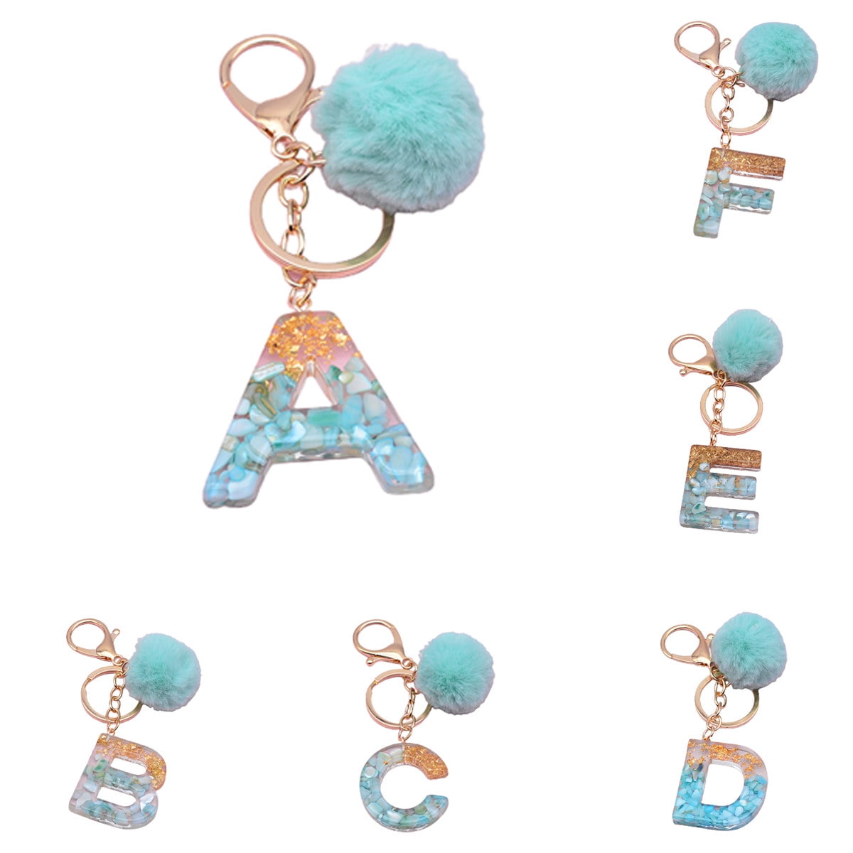 Dress Choice Letter Pendant Plush Ball Resin Keychain Alphabet Initial ...