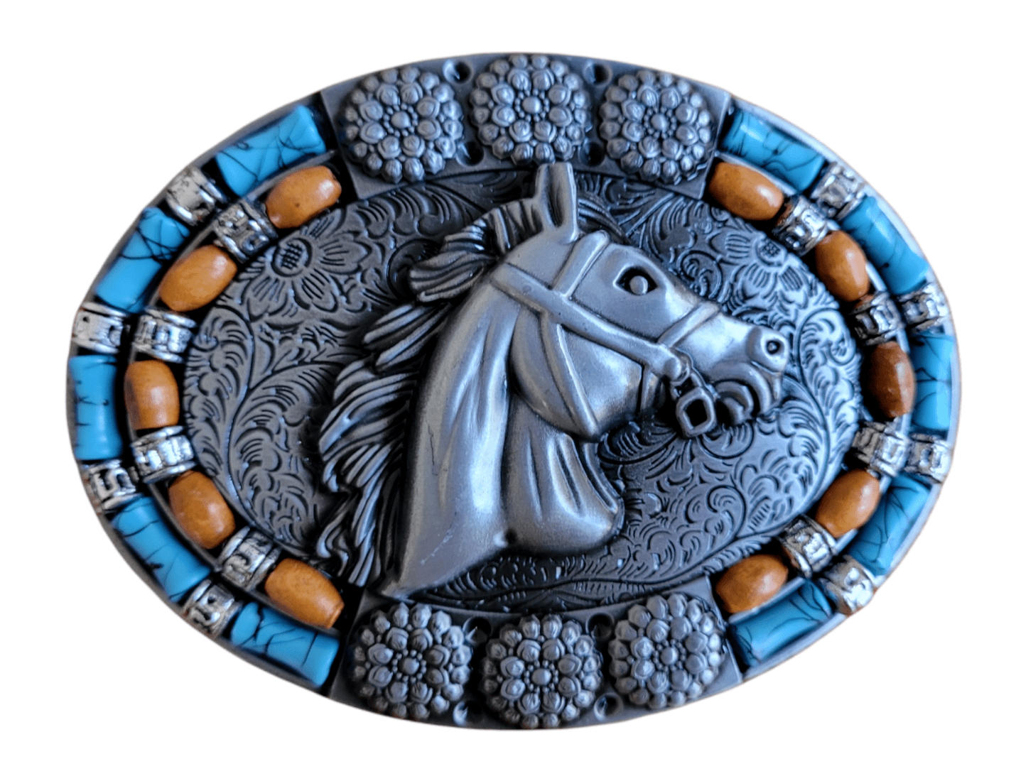 Antique Silver Colt Horse Head Buckle Western Turquoise Stone Belt ...