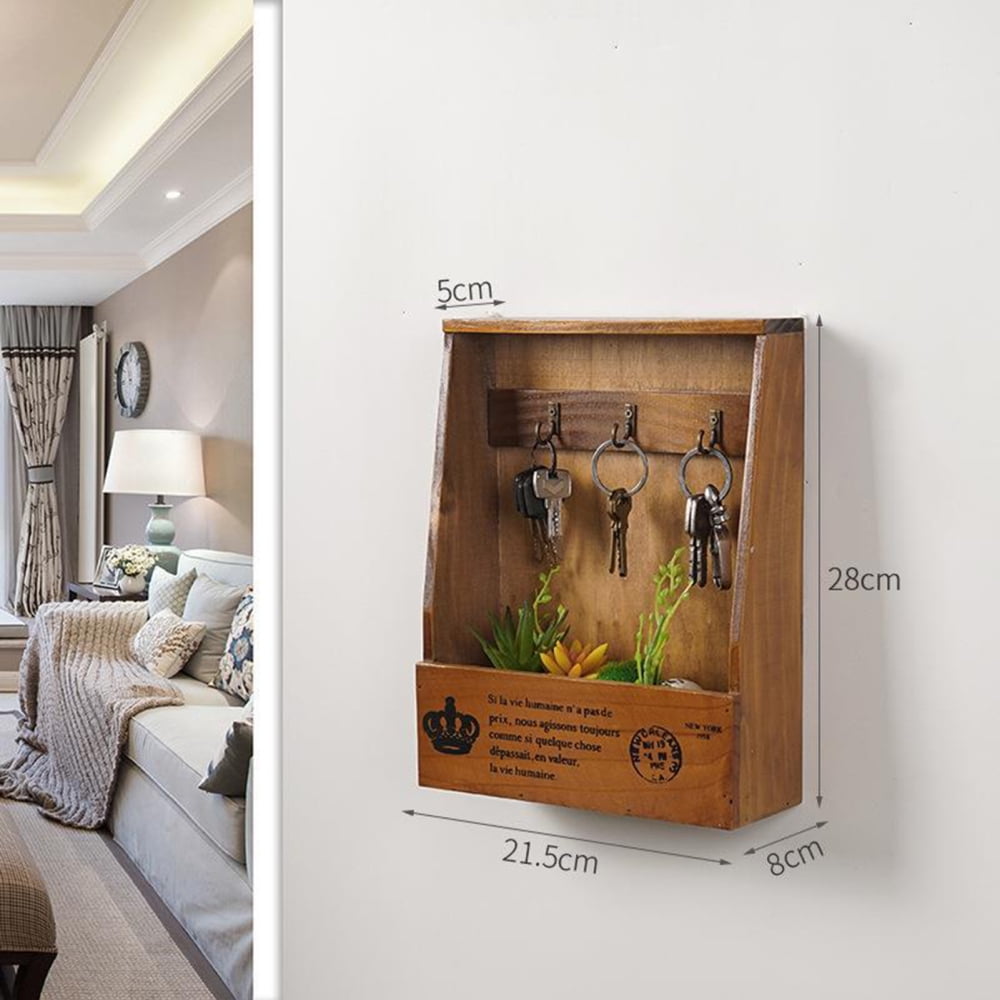 Wall Mount Key Holder Box Cabinet Shelf with Key Hooks Home Office ...