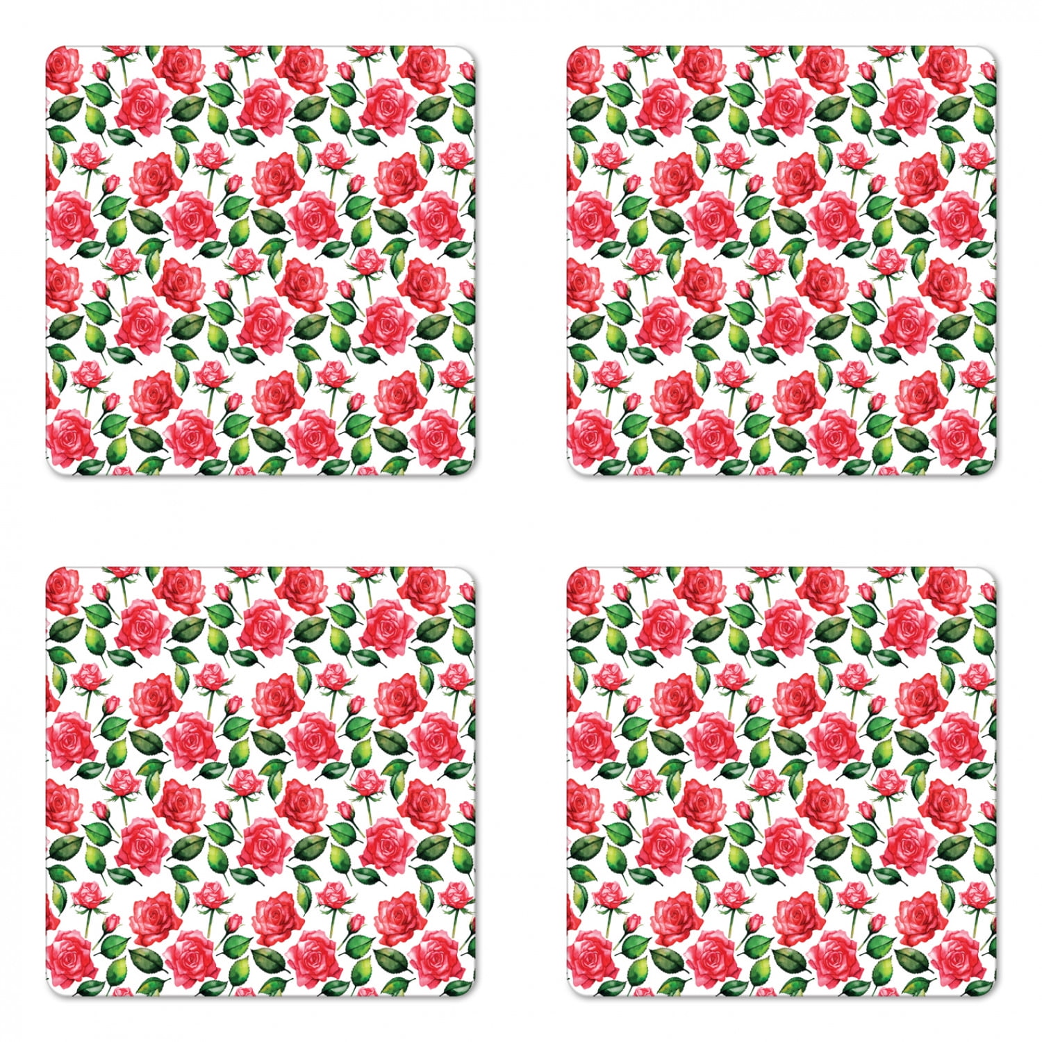 Rose Coaster Set of 4, Fresh Seasonal Watercolor Endless Roses and ...
