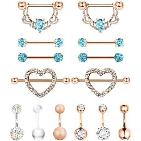 Lonbiaci Nipple Rings Belly Button Rings for Women 14G Stainless Steel ...