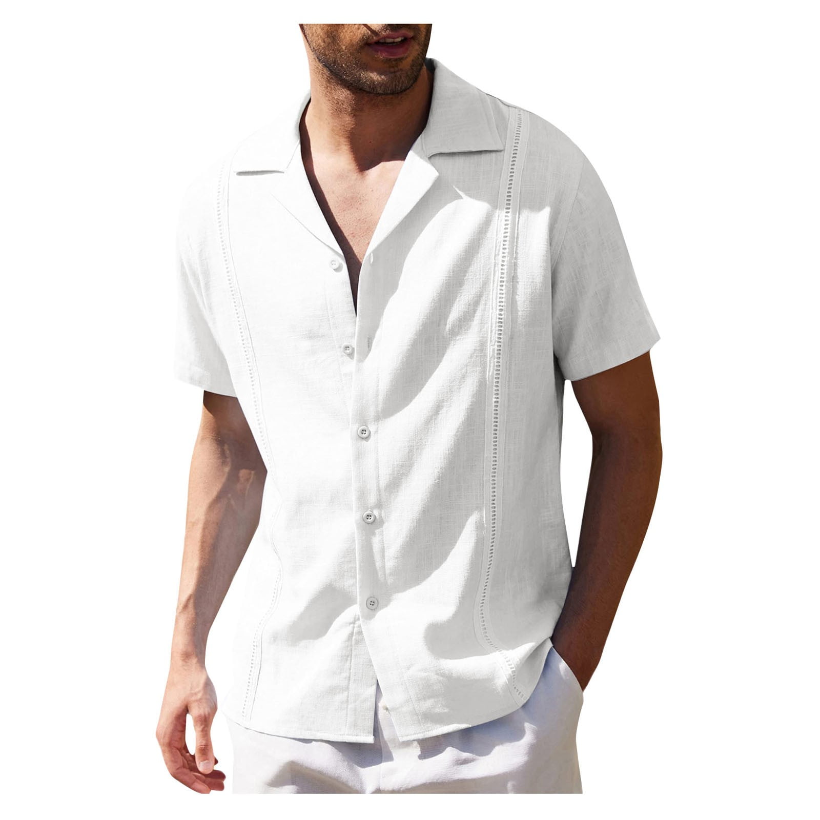 pgeraug mens shirts embroidery edge solid short sleeve lapel collars ...