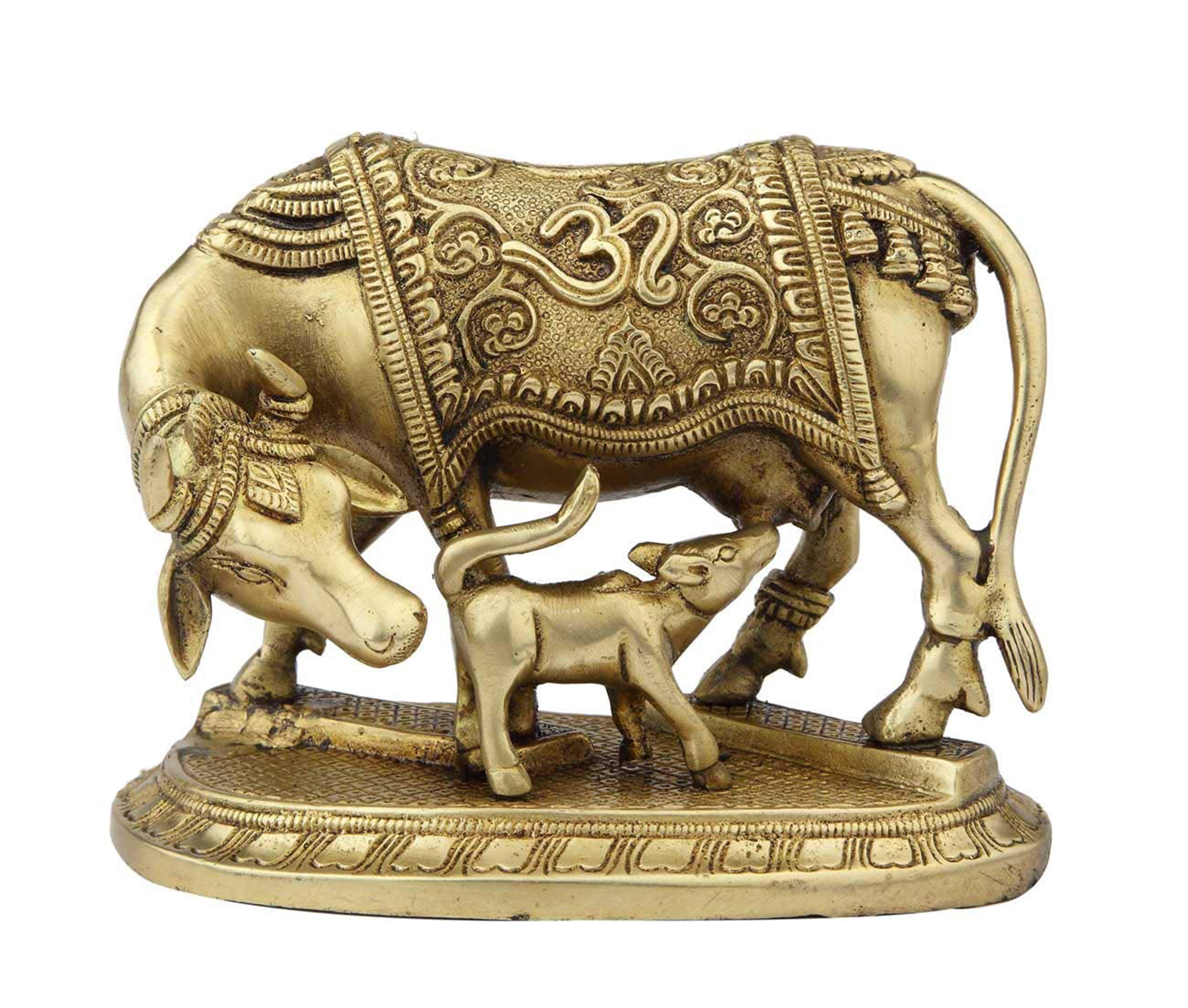 Brass World Brass India Hindu Cow Calf Pair Statue Religious Decor Idol ...