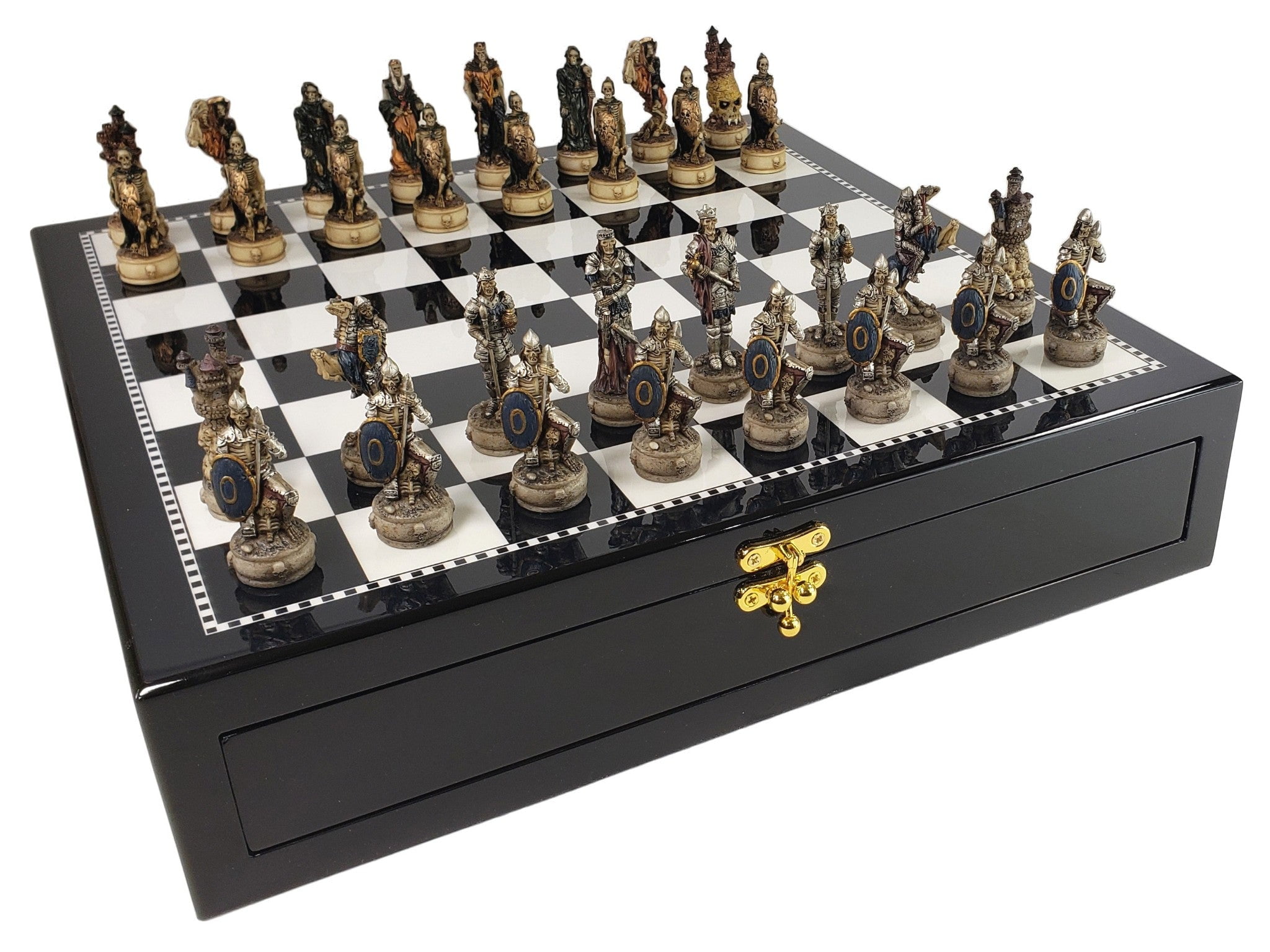 Skeleton Slayer Gothic Fantasy Skull Chess Set 17" Black & White ...
