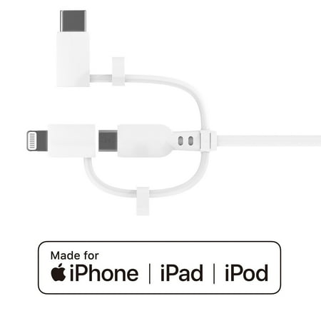 onn. 6 ft./1.8 m Charge & Sync Tri-Tip Cable with Micro-USB, Lightning ...