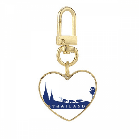 Kingdom of Thailand Culture Gold Heart Keychain Metal Keyring Holder ...