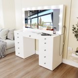 Ibbie Pro Modern Lighted Vanity Table, White 11 Drawers USB Port ...