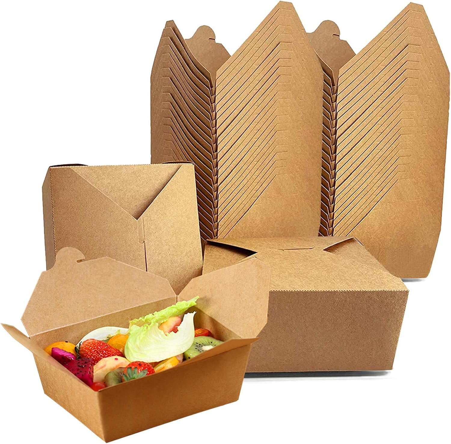 Take Out Food Containers, 50 Pack Disposable Kraft Paper Take Out Boxes ...