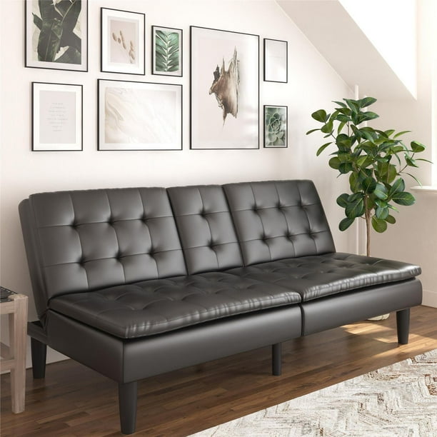 Mainstays Memory Foam Futon with Cupholder and USB, Black Faux Leather ...