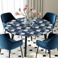Blue Patchwork Round Table Cover, Snowflake Blue Flower Checkered ...