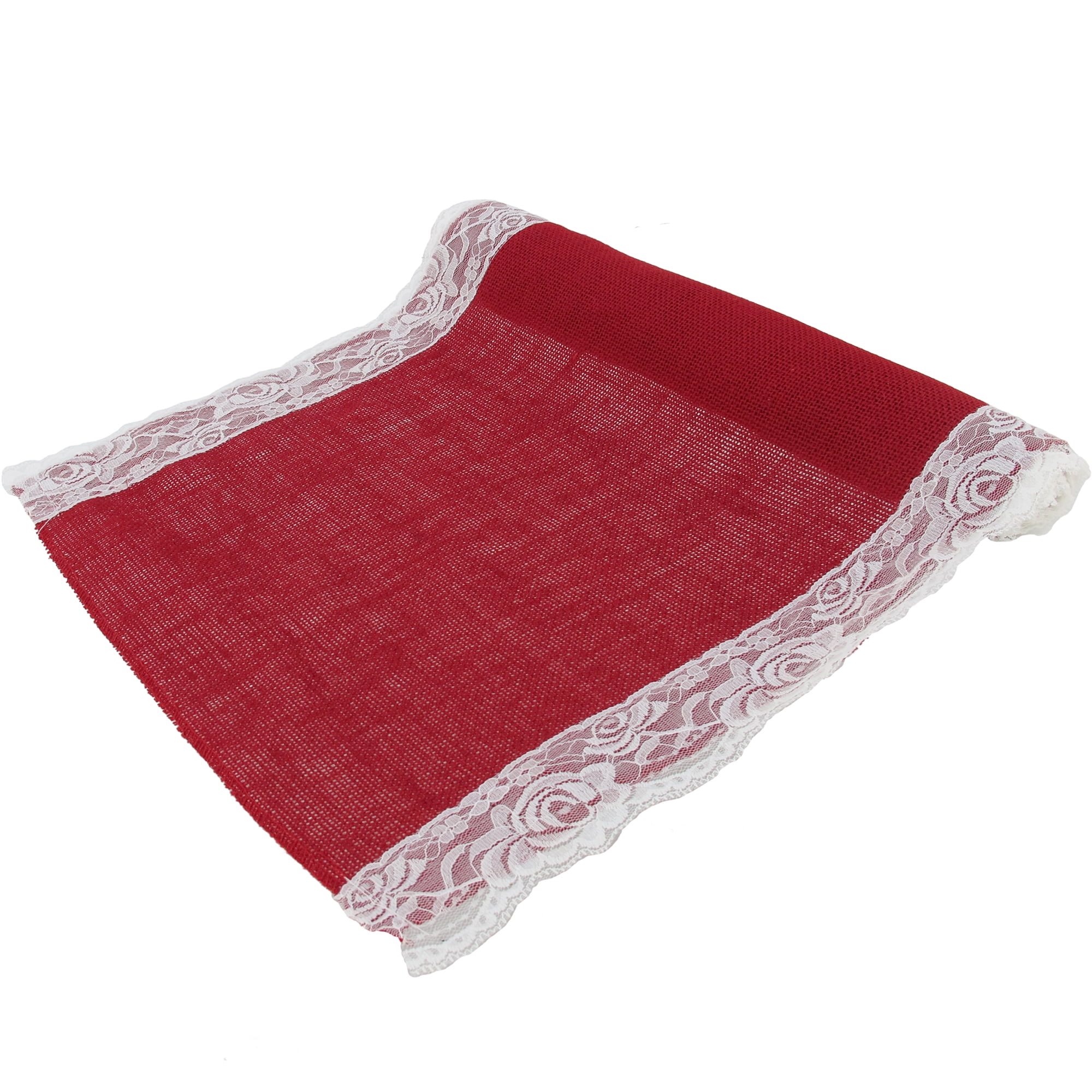 BambooMN Red 15" x 88" Vintage Lace Burlap Table Runner for Rustic ...