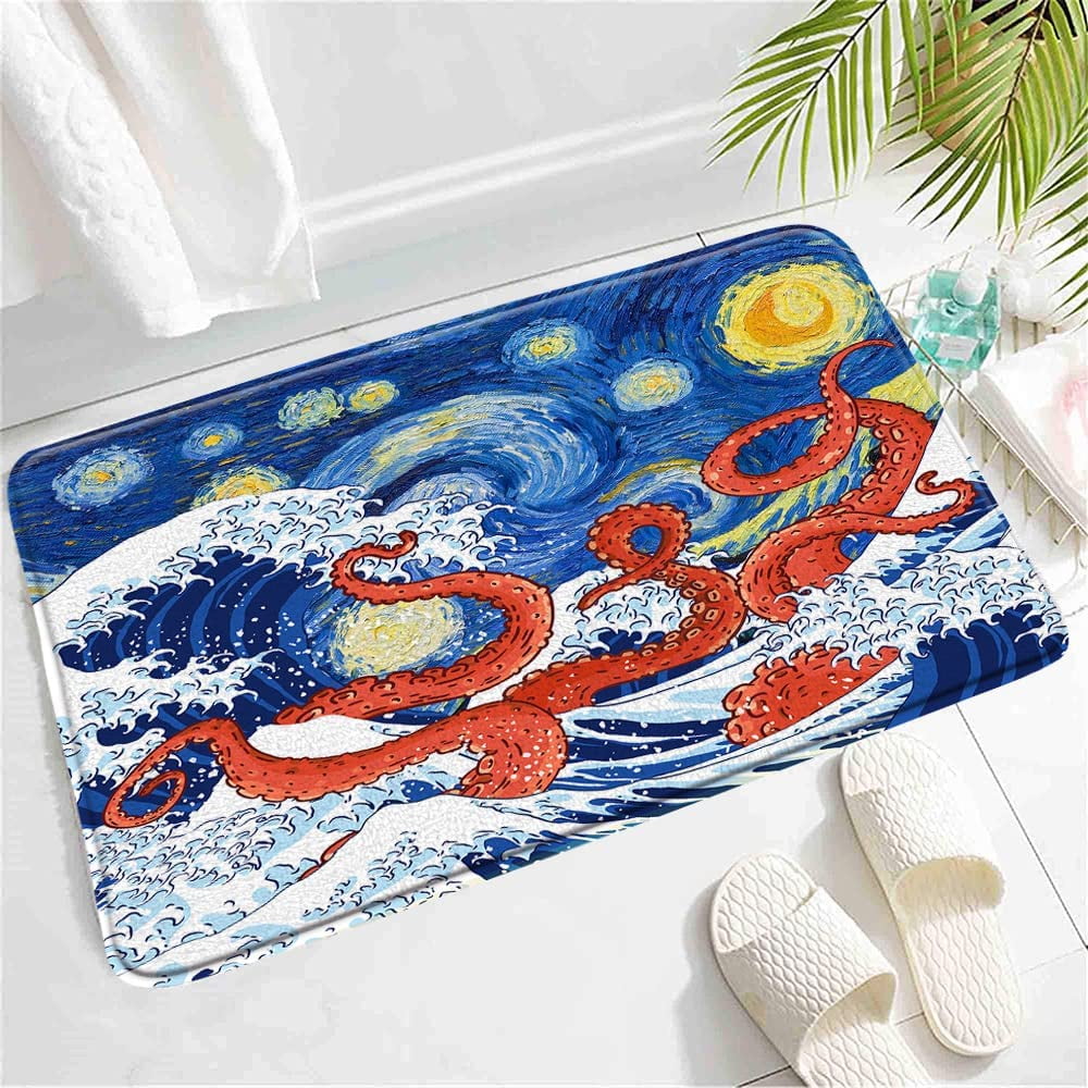 Japan Great Wave Bath Mat,Watercolor Japanese Kanagawa Starry Star Van ...