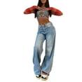 Women Jeans Denim Wide Leg Pants High Waist Washing Loose Fit Pockets ...