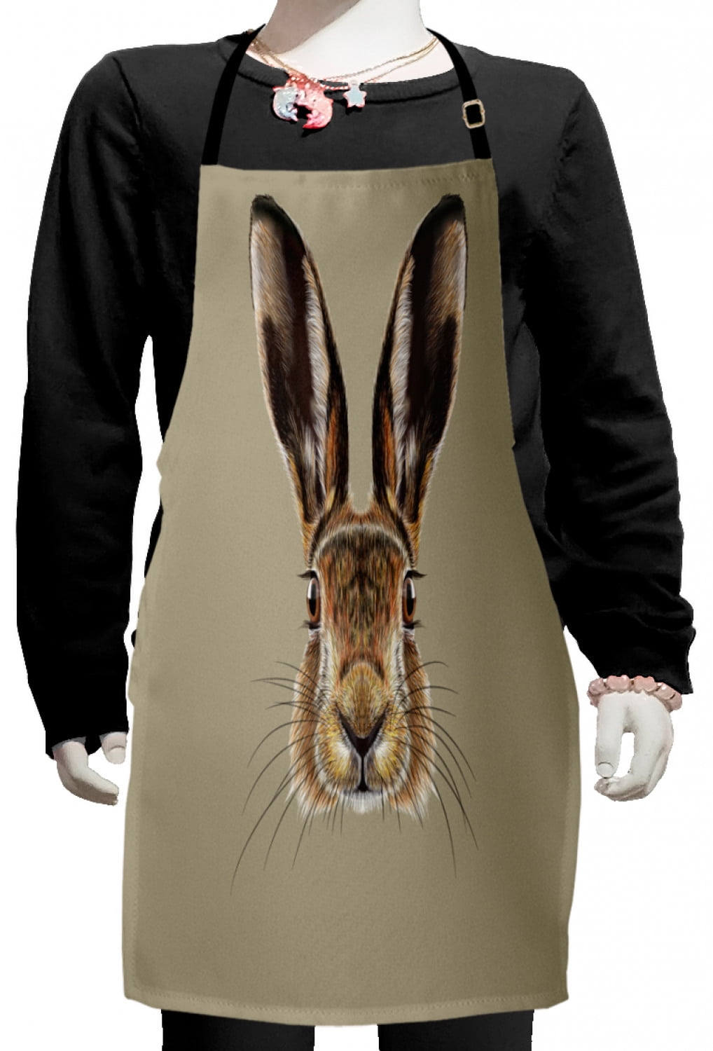 Bunny Kids Apron, Face of a Wild Hare Realistic Illustration Fluffy ...