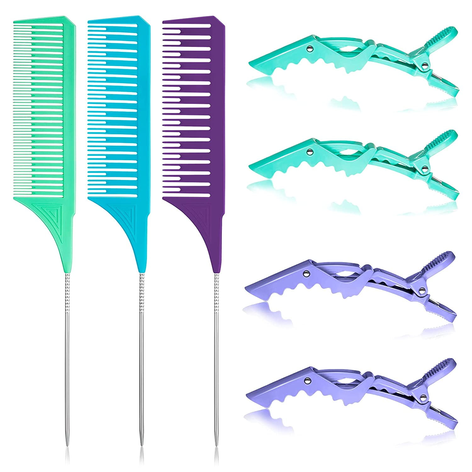 HEIBIN3 Pieces Highlighting Combs with 4 Pastel Alligator Clips Weaving ...